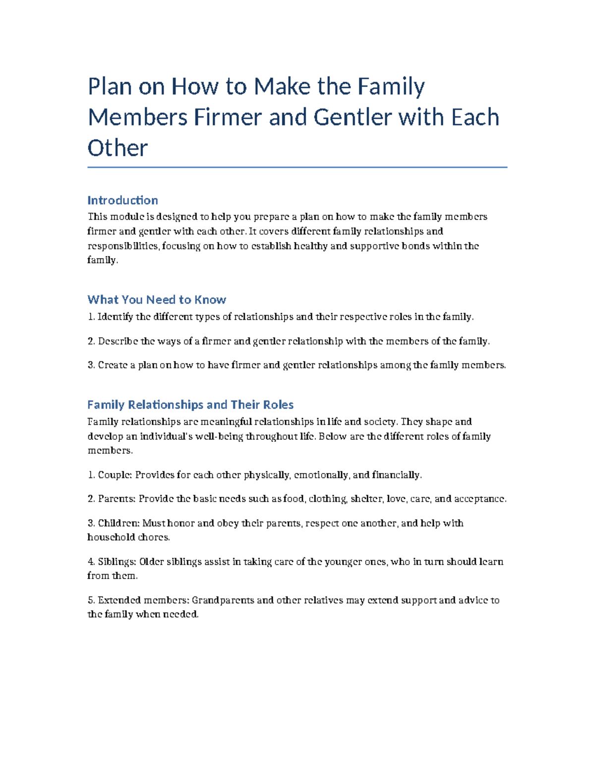 Family Members: A Plan for Strengthening Bonds Together - Studocu