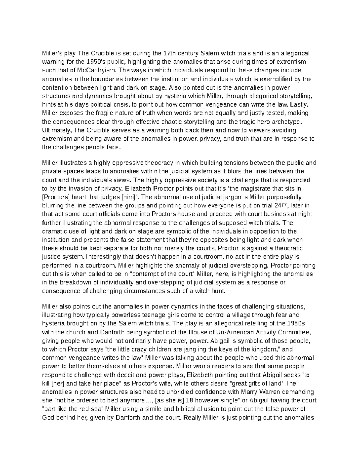 HSC The Crucible Essay: Analyzing Anomalies in Power and Truth - Studocu