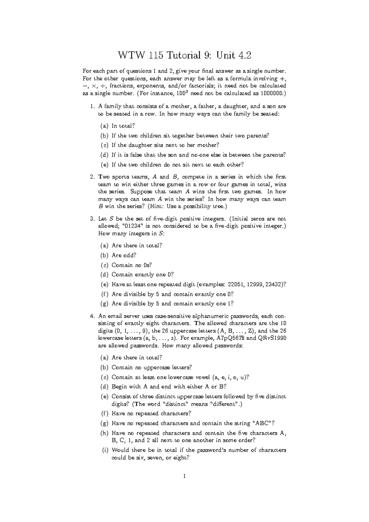 WTW 115 Tutorial 09: Combinatorial Problems and Passwords Analysis ...