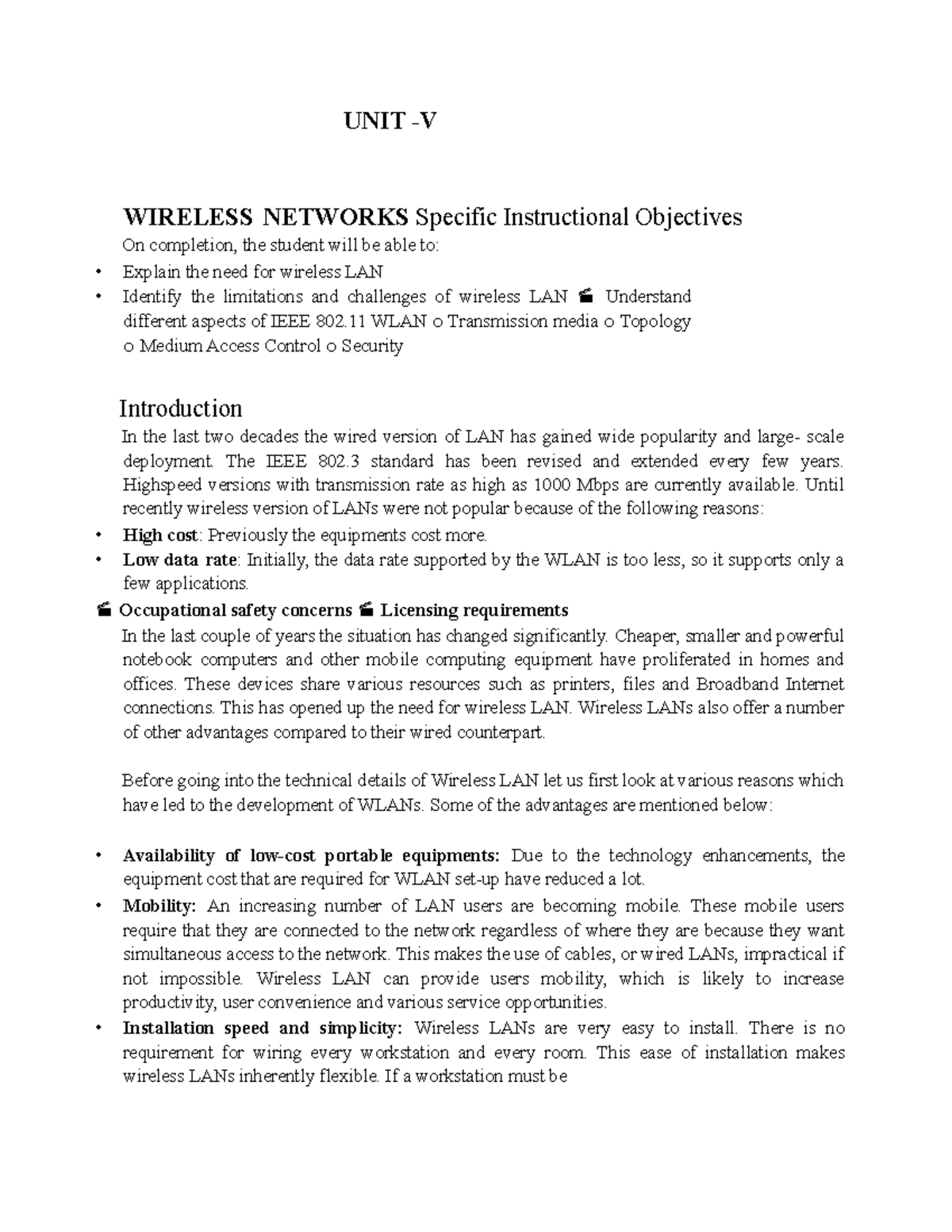 Wireless network - BY SACHIN SIR - UNIT -V WIRELESS NETWORKS Specific ...