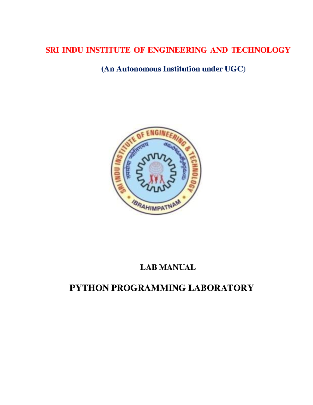 Python Programming Laboratory Lab Manual Cs201es Btech I Year Ii