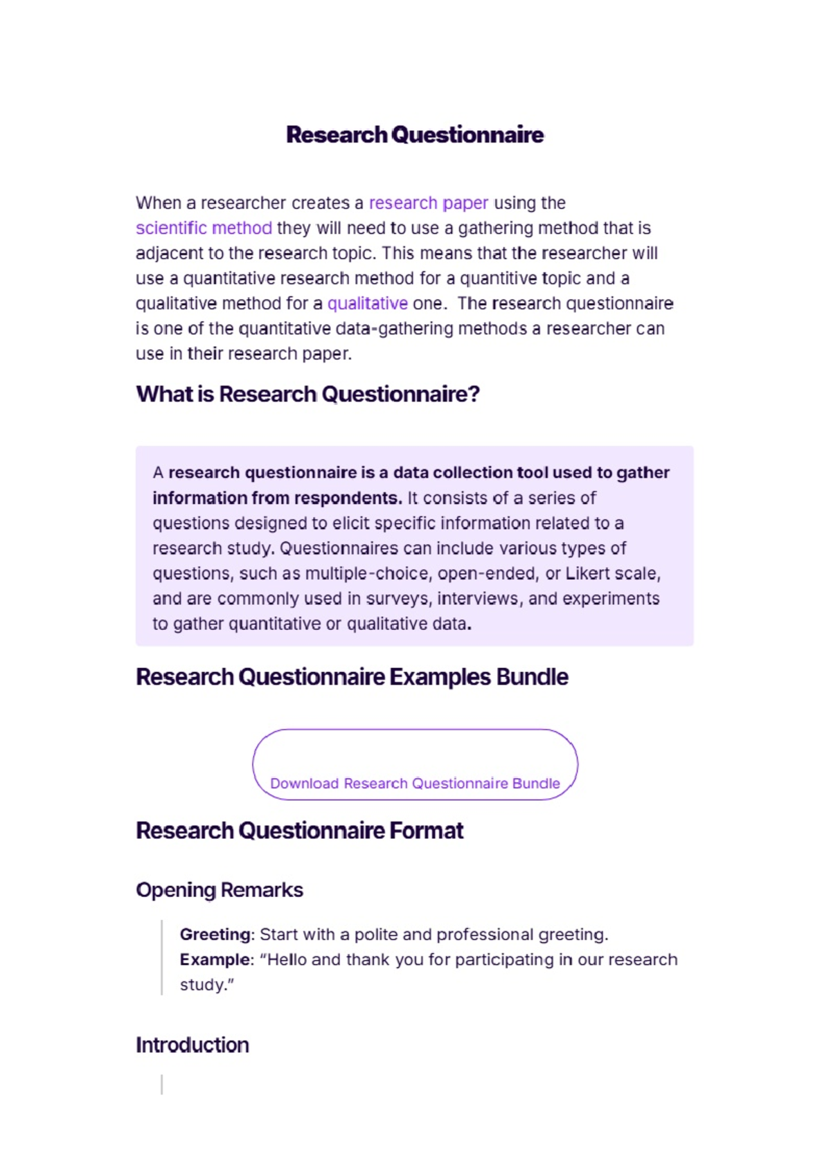 Research Questionnaire for Effective Data Collection Strategies - Studocu