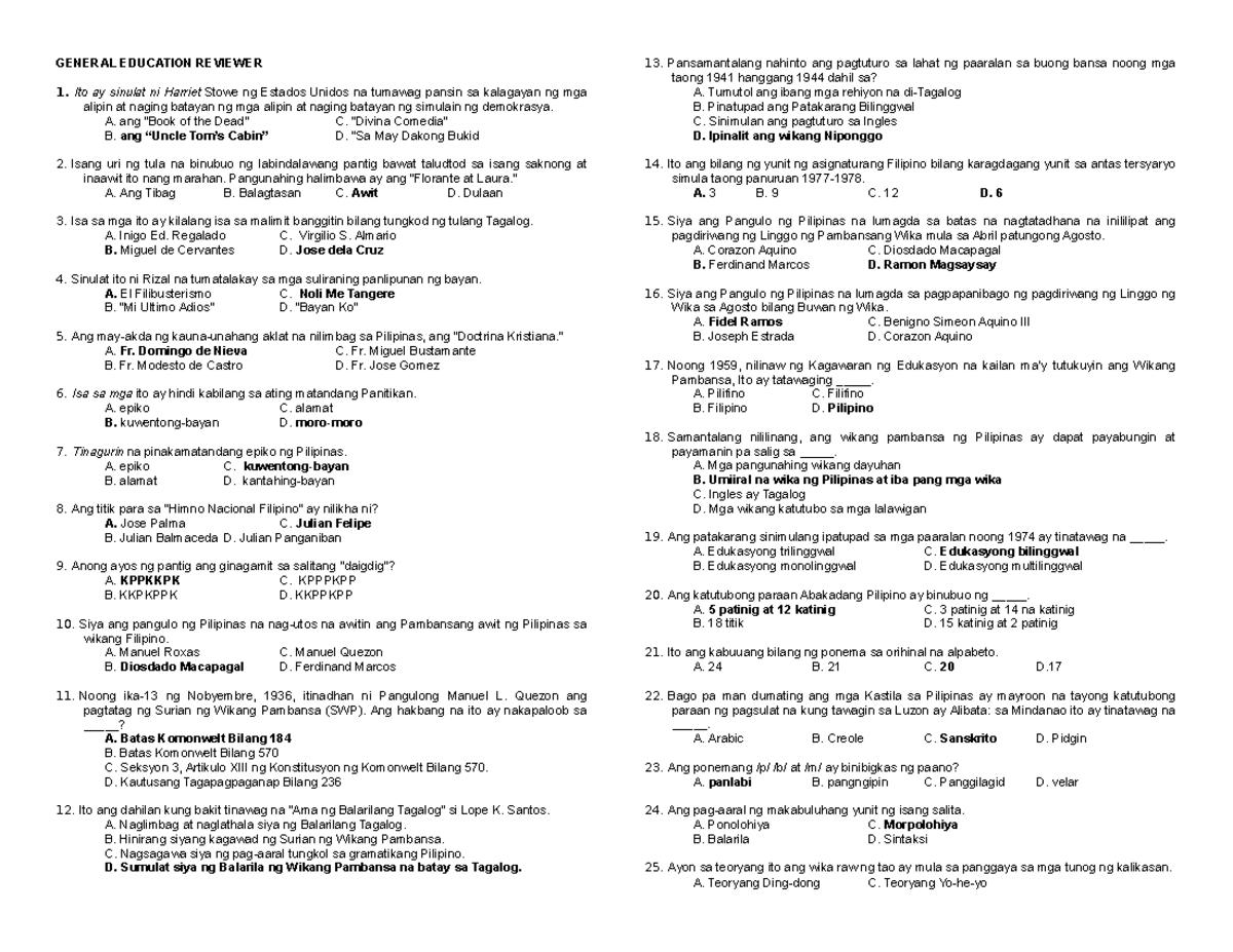 Gen Ed Reviewer - Study this one for familiarization. - GENERAL ...