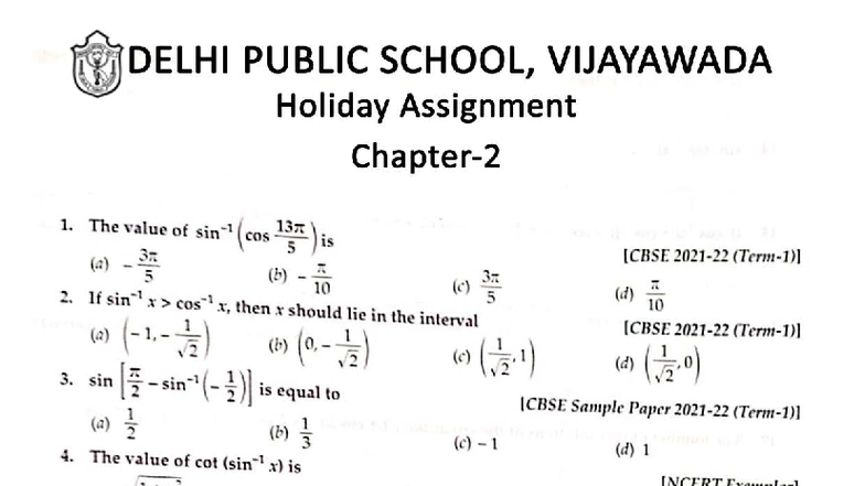 CBSE Math Chapter 2: Holiday Assignment Notes - Studocu