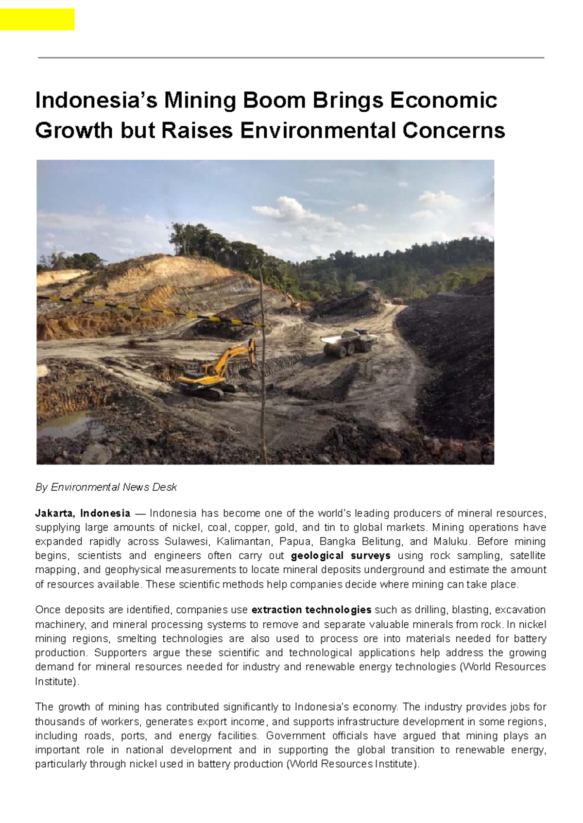 Article - Mining Sites in Indonesia: Economic Growth vs. Environmental ...