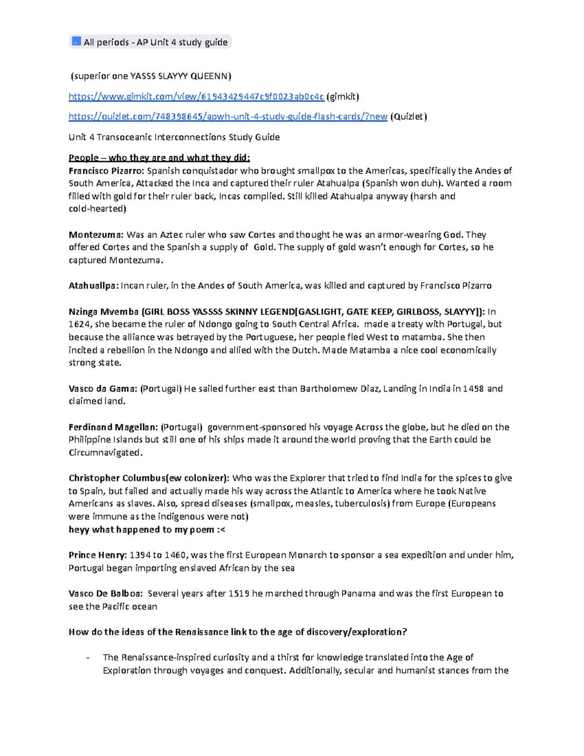 APUSH Unit 4 Study Guide: Transoceanic Interconnections & Key Figures ...