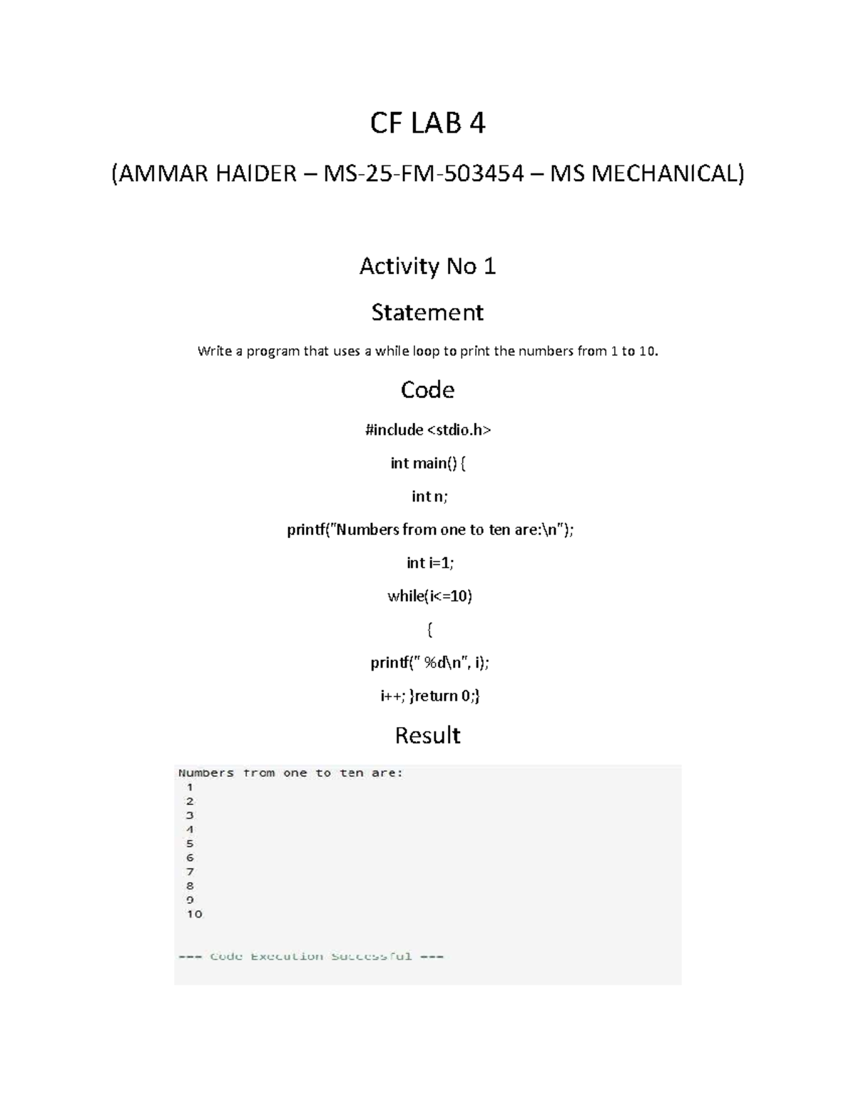 CF LAB 4: Programming Activities with Loops and Conditions - Studocu