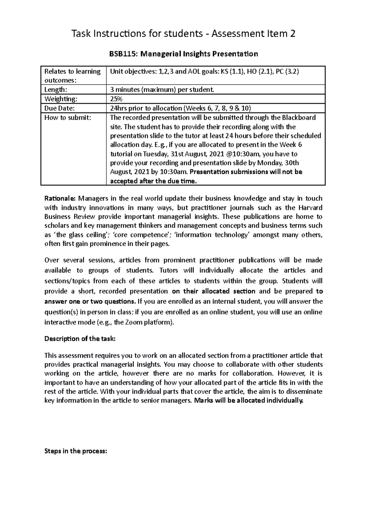 Managerial Insights Task Instructions for students - BSB115 - QUT - Studocu