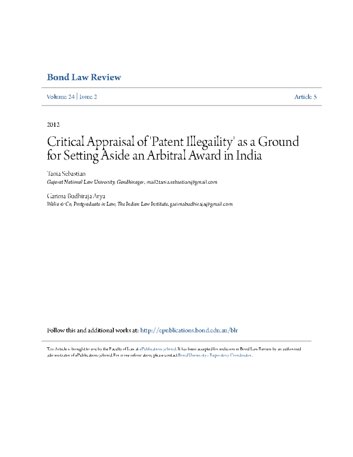 Critical Appraisal of Patent Illegality in Arbitral Awards in India ...
