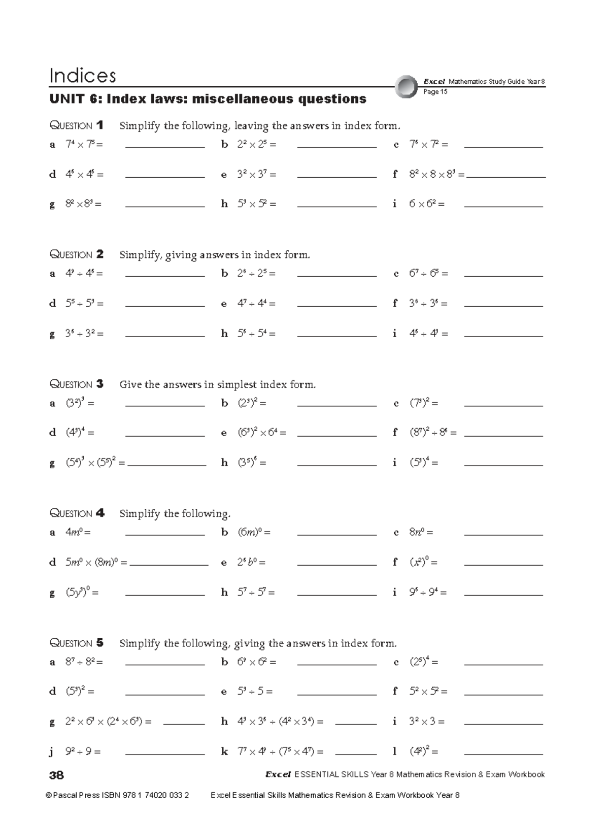 Indices Topic Test - Year 8 Mathematics Revision (Unit 6) - Studocu
