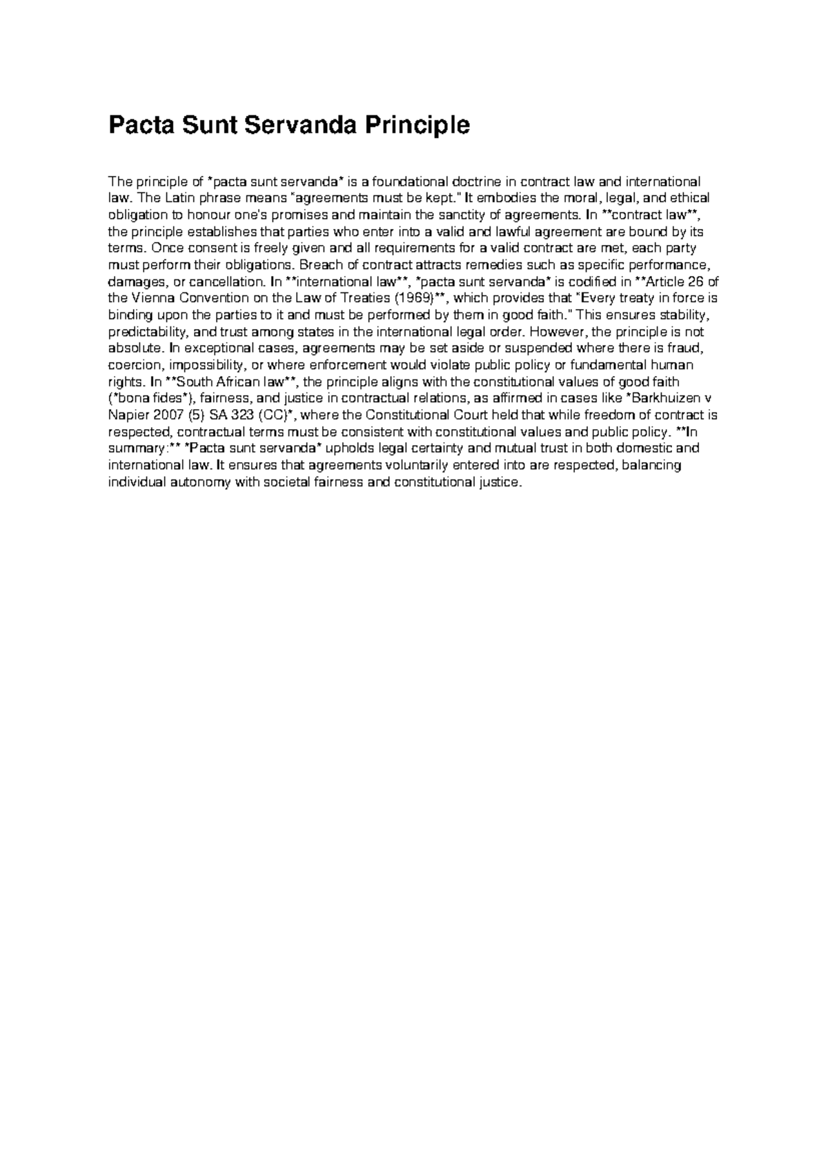 Pacta Sunt Servanda: The Foundation of Contract Law Principles - Studocu