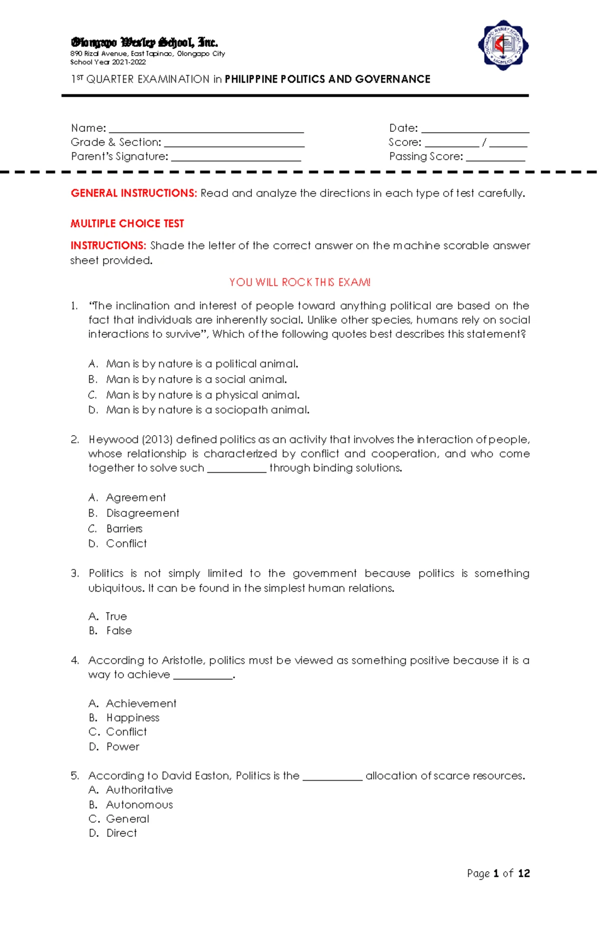Sample MG Class Program Grade 3 AND 4 - Republic of the Philippines ...