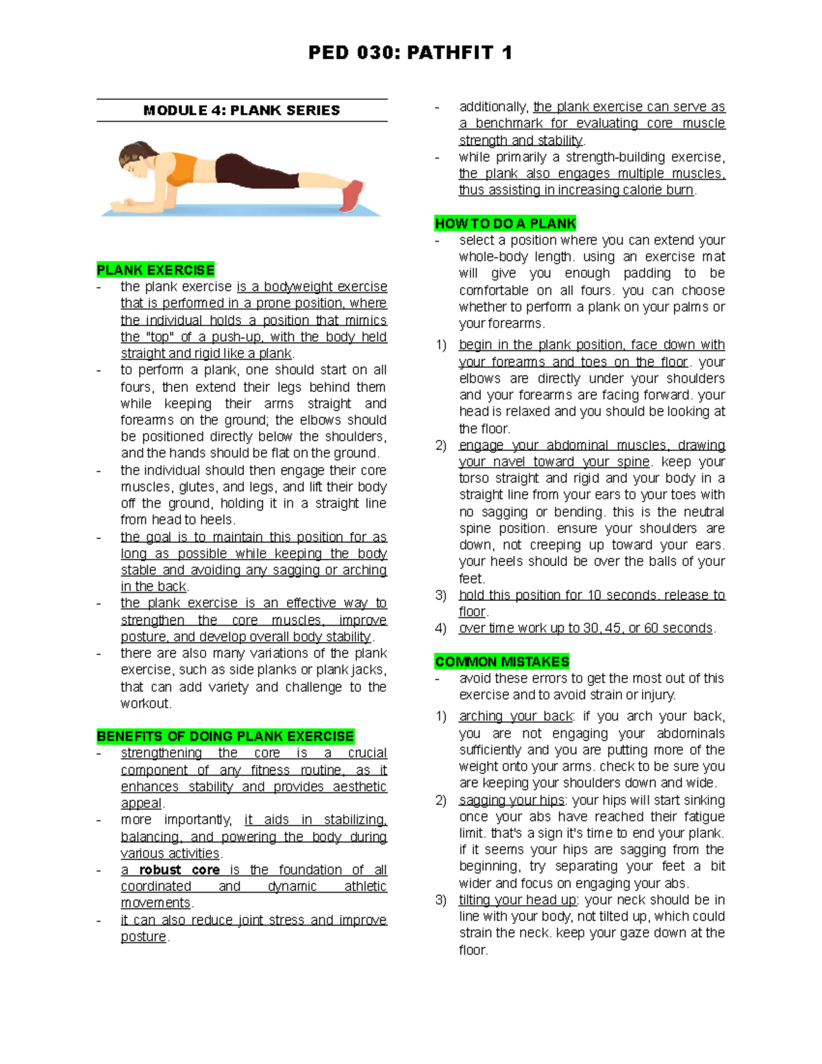 PED 030 P2 Plank Series: Core Strengthening Exercises Guide - Studocu