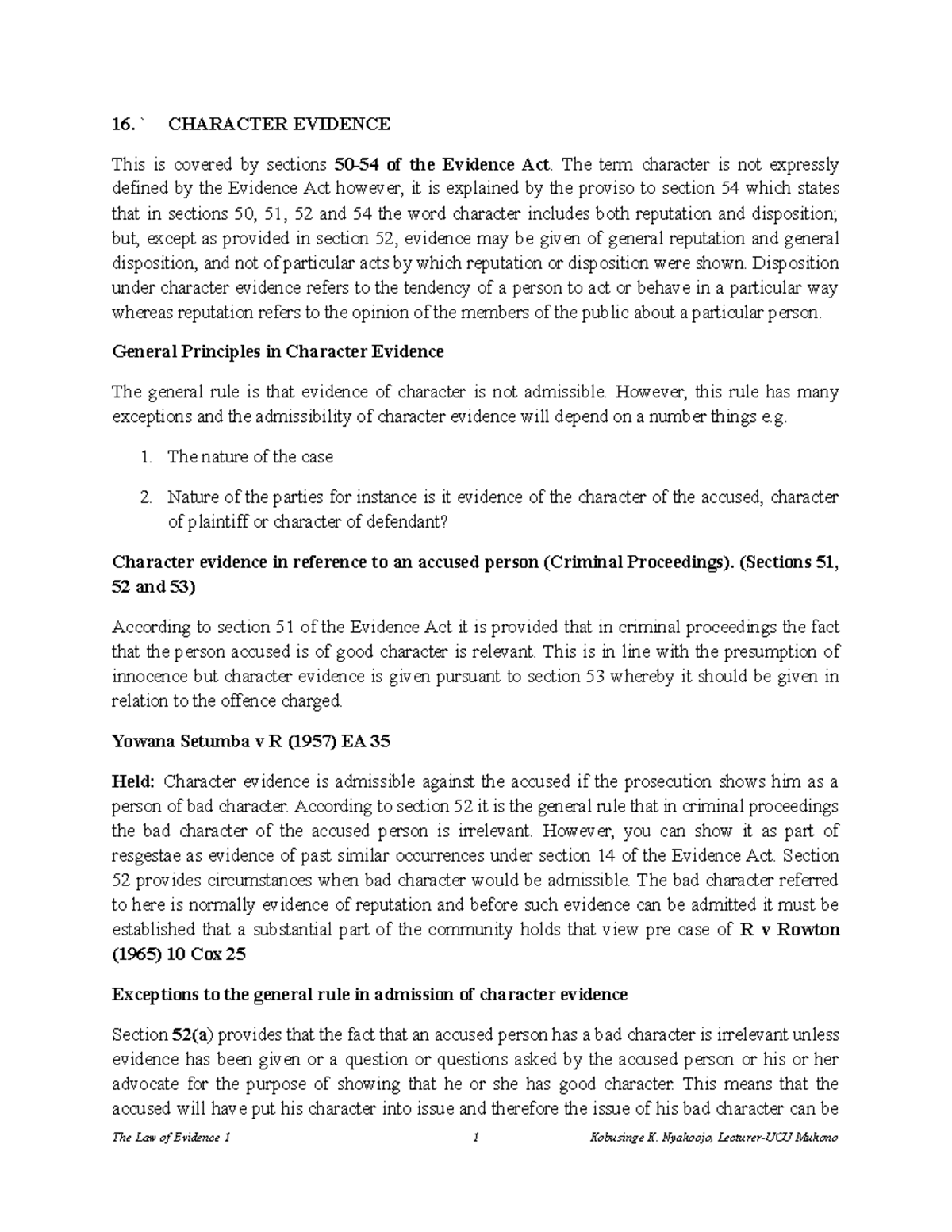 16. Character Evidence: Principles, Exceptions, and Case Law Analysis ...