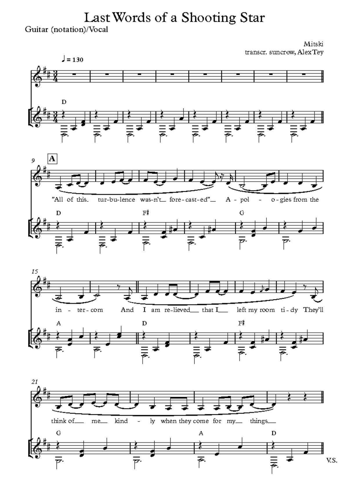 Last Words of a Shooting Star (Guitar Notation & Vocal) — transcr ...