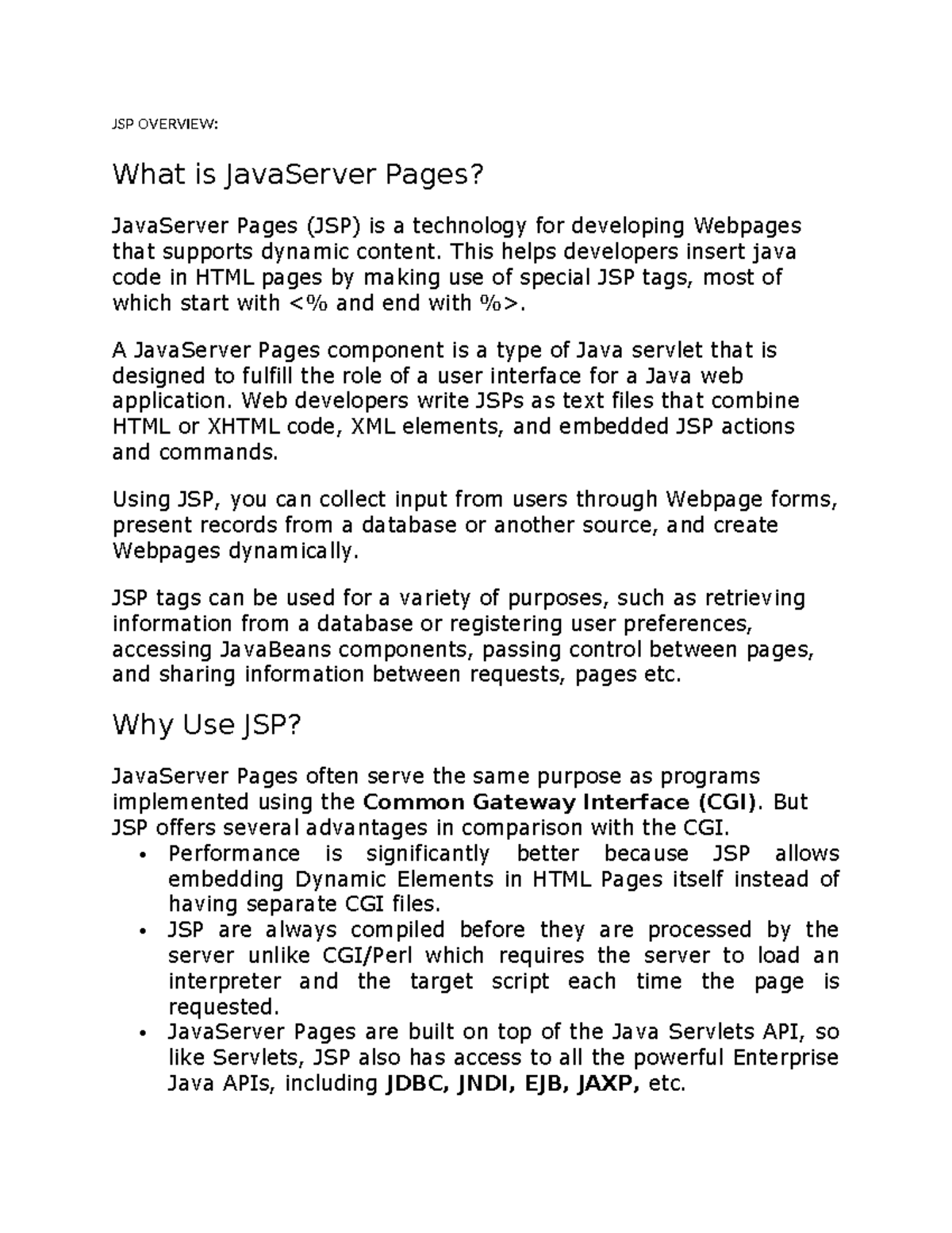 JSP Overview and Key Concepts: A Comprehensive Guide - Studocu