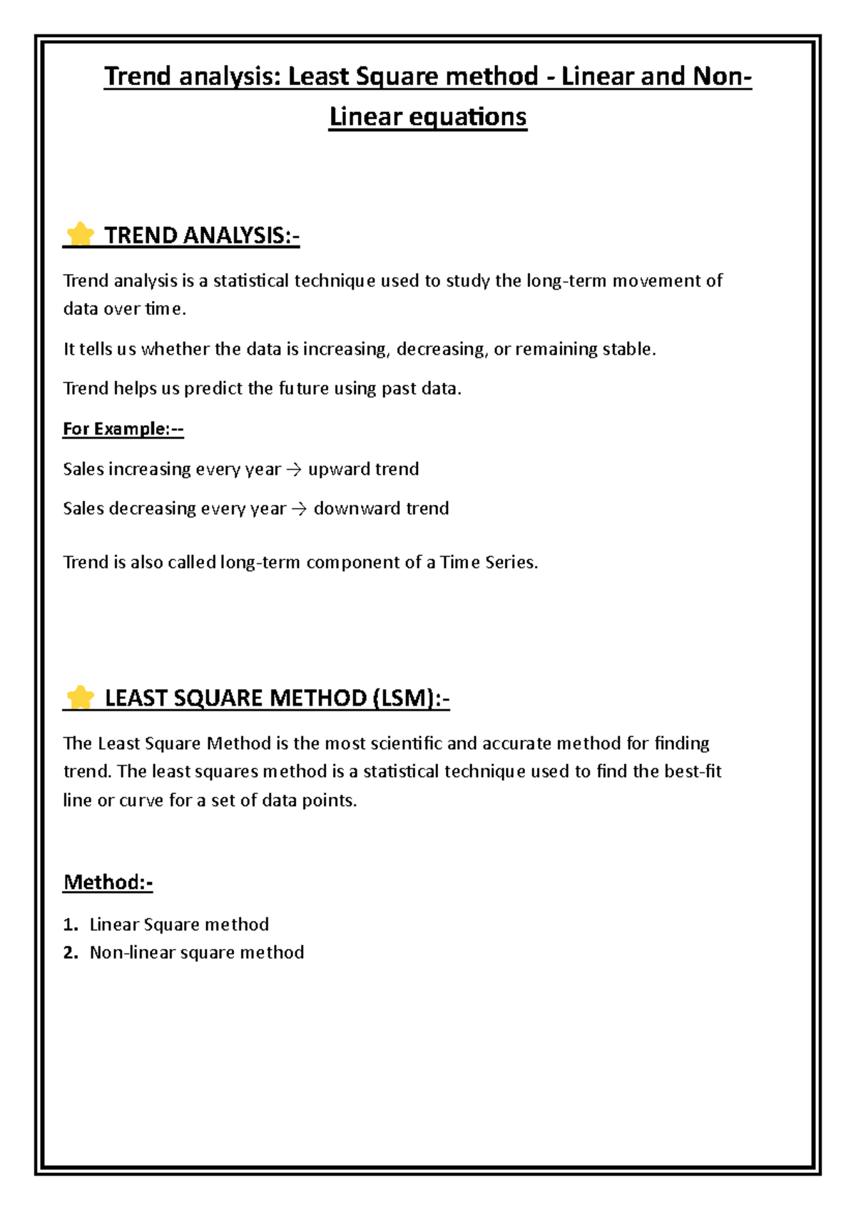 Business Statistics and Analytics: Trend Analysis & Least Squares ...
