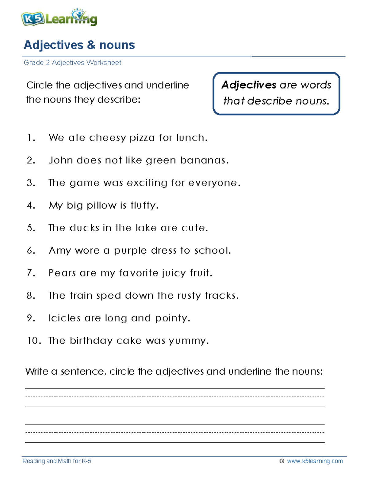 Grade 2 Adjectives & Nouns Worksheet: Circle & Underline - Studocu