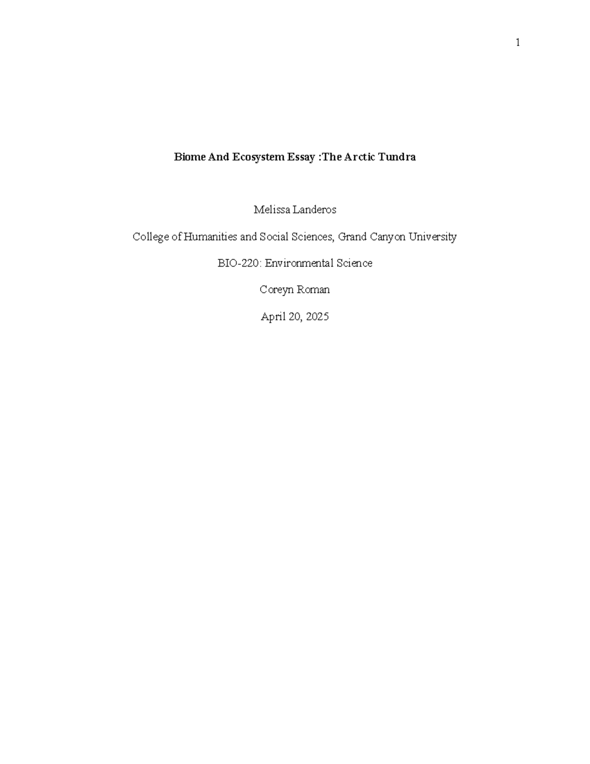 ES 101: Arctic Tundra Biome and Ecosystem Analysis Essay - Studocu