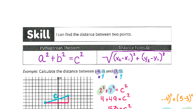 Pythagorean Theorem Study Guide: Distance Between Points - Studocu