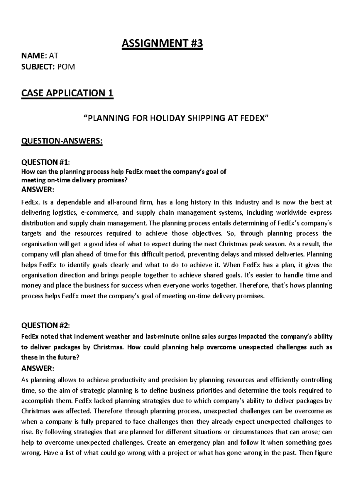 POM562821868 Case Study: Strategic Planning for Holiday Shipping at ...