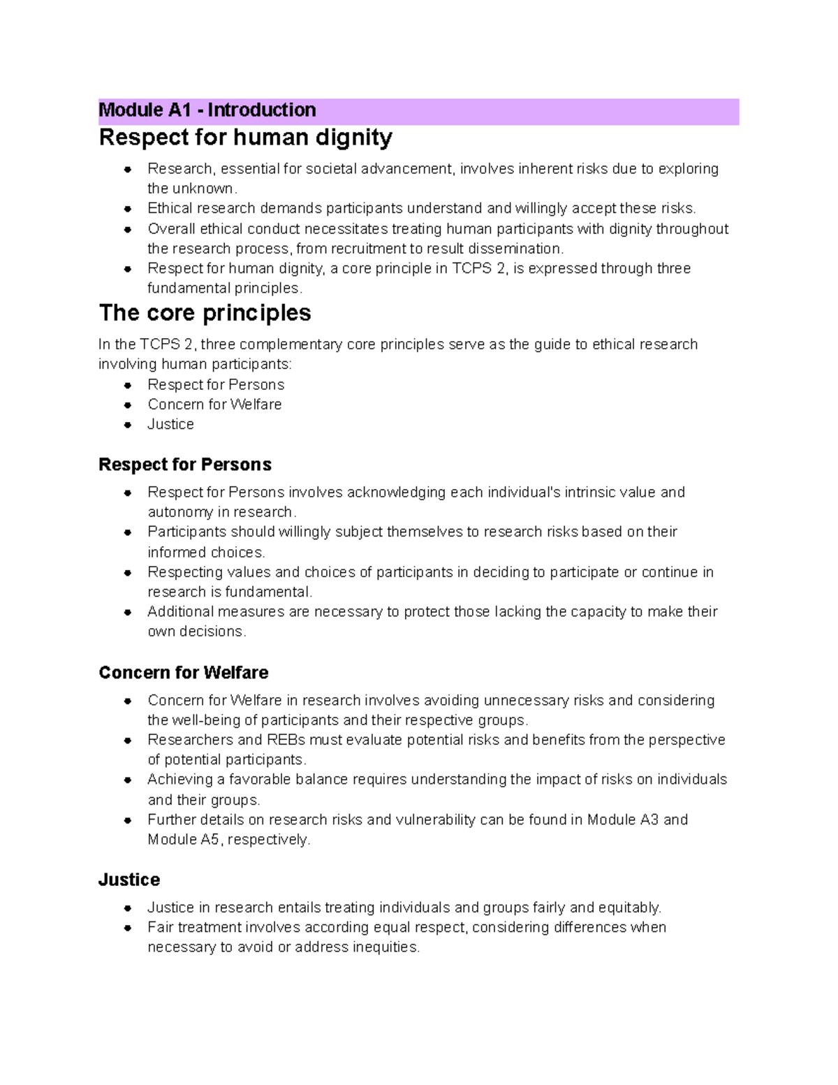 TCPS 2 CORE 2022 Comprehensive Notes from Online Module - Studocu