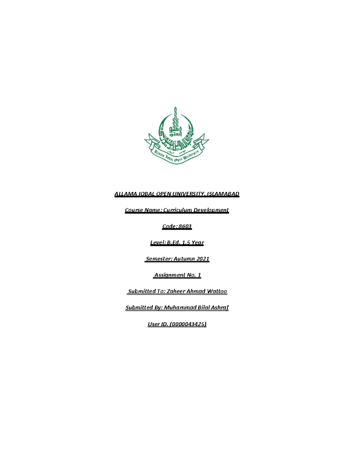 Assignment No 1 (8603) - solved - ALLAMA IQBAL OPEN UNIVERSITY ...