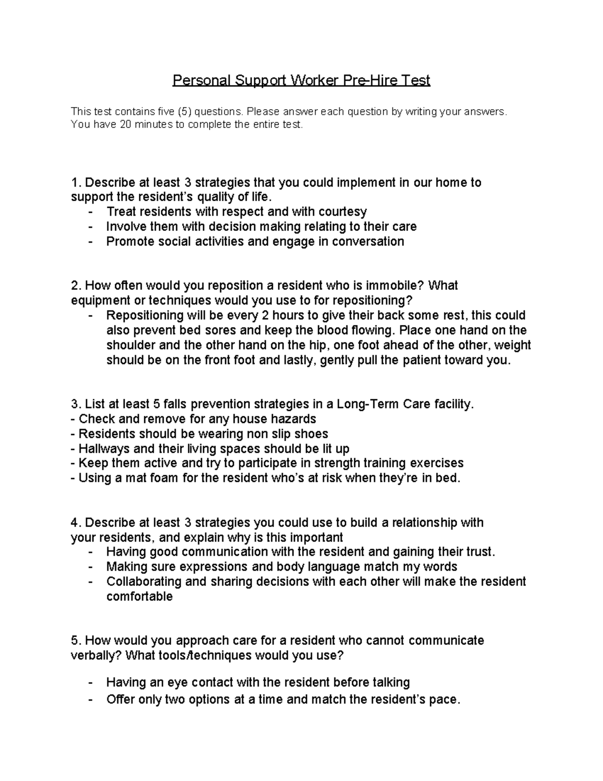 PSW Test - Sample Exam Questions & Strategies for Care - Studocu