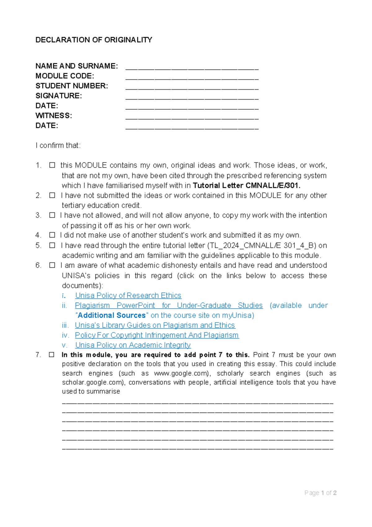 Declaration of Originality for Module Code 2025 - Studocu