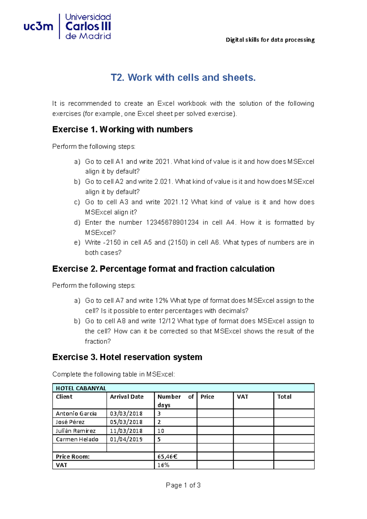 CDTD - Module 2: Excel Exercises for Data Processing T2 - Studocu