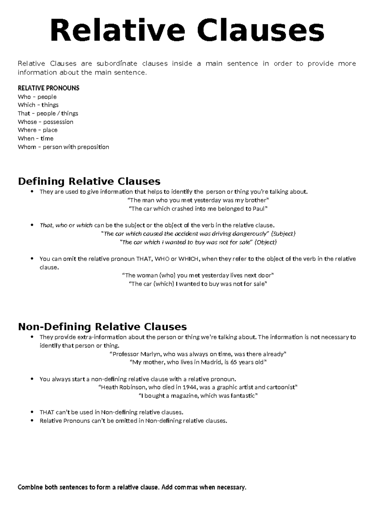 ENG101: Relative Clauses Explanation and Examples - Studocu
