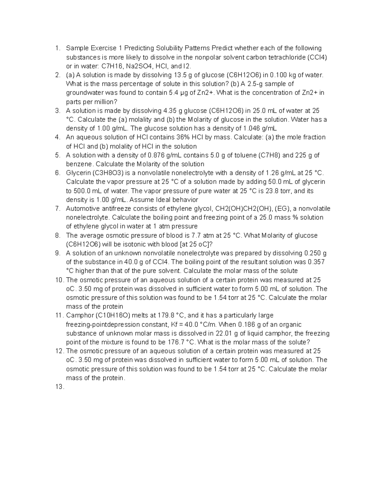 Solubility and Concentration Exercise Questions - Chem 101 - Studocu