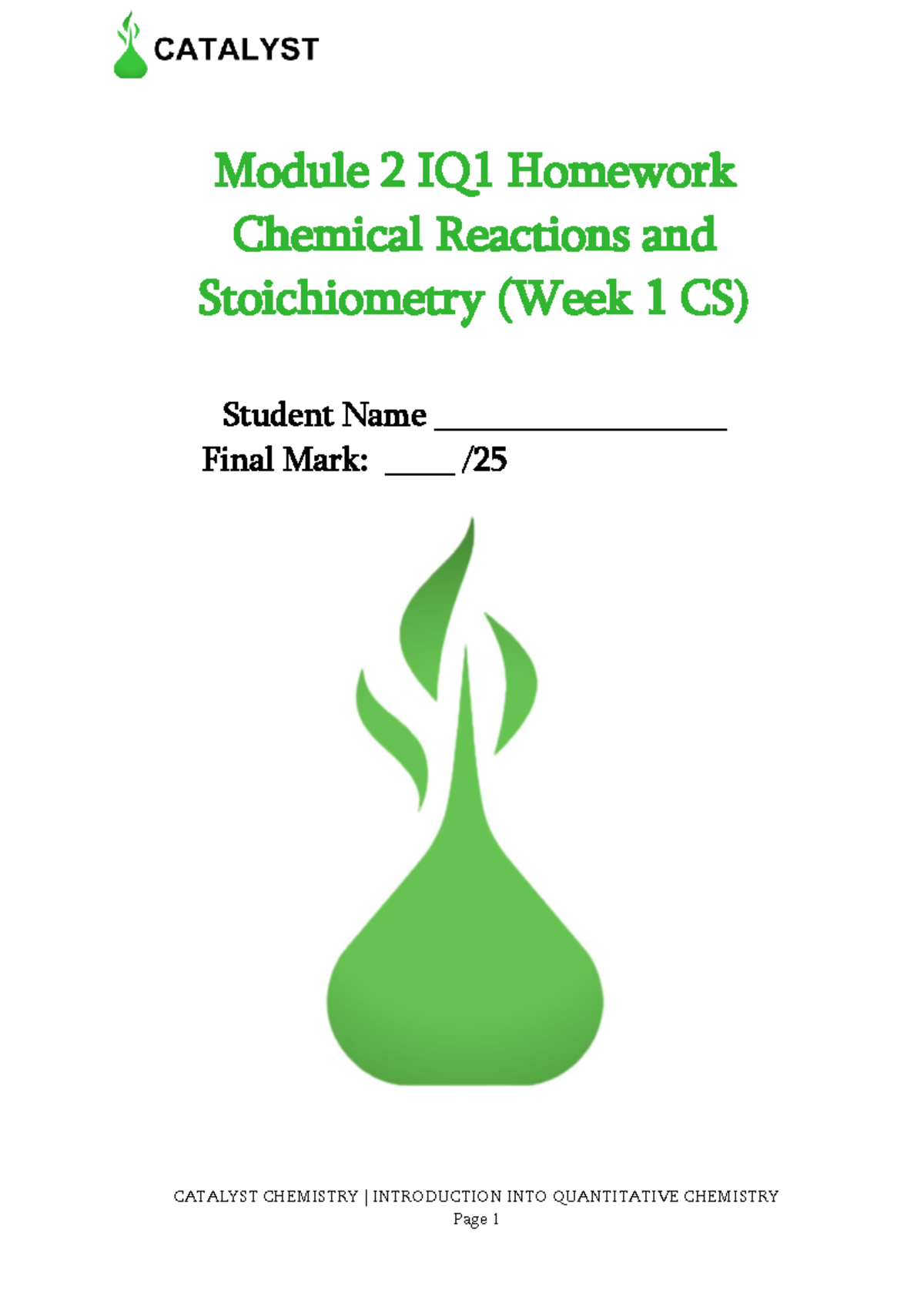 Module 2 IQ1 (CS1) Homework: Chemical Reactions & Stoichiometry - Studocu