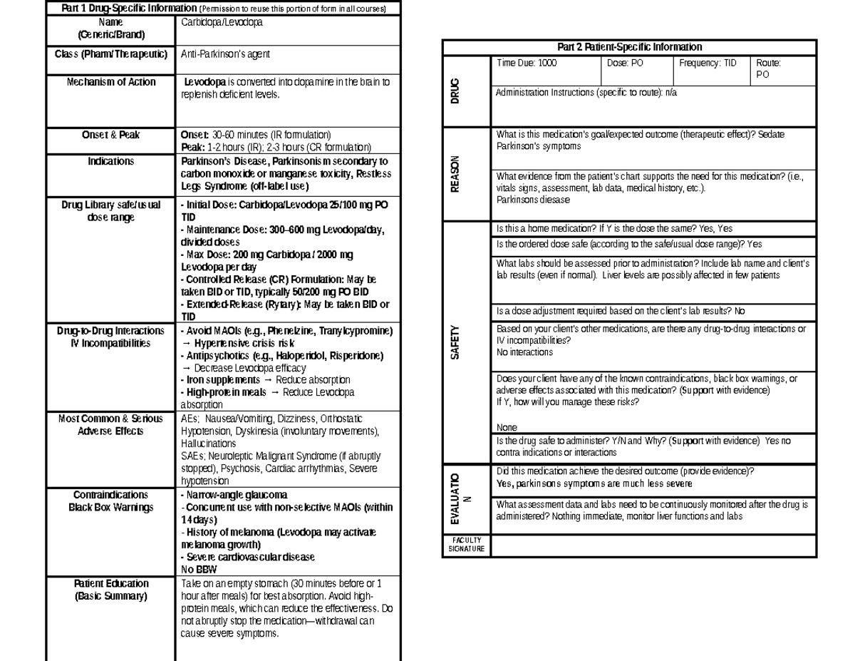 B-Medication Administration: Carbidopa/Levodopa Overview and Guidelines ...