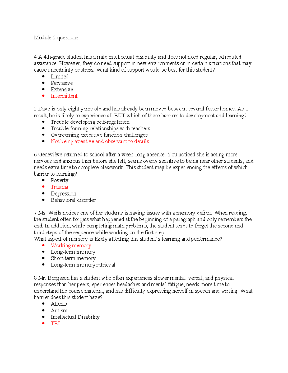 EDU 202: Module 5 Questions on Barriers to Student Learning and ...