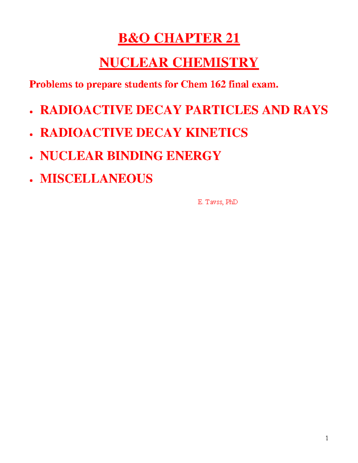 CHEM 162 Final Exam Review: Chapter 21 Nuclear Chemistry Problems - Studocu