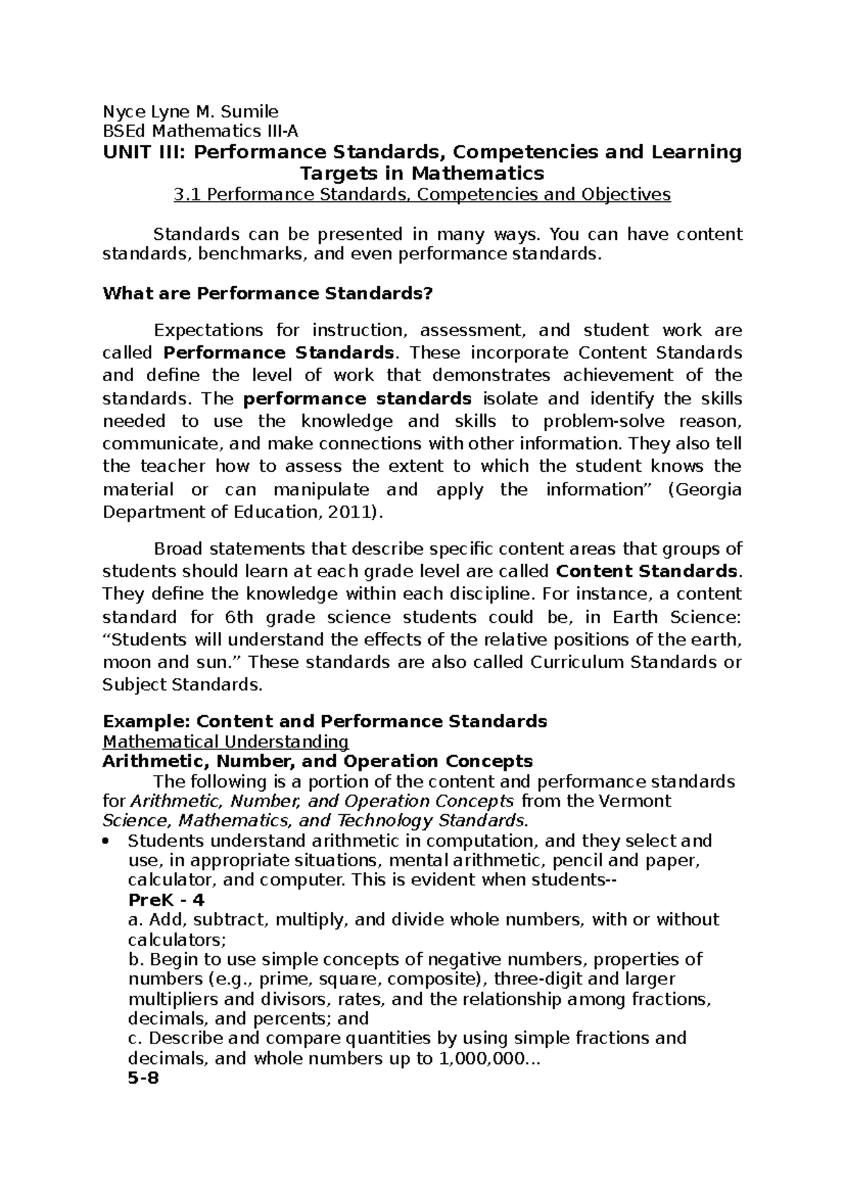 Mathematics Iii A Performance Standards And Learning Competencies