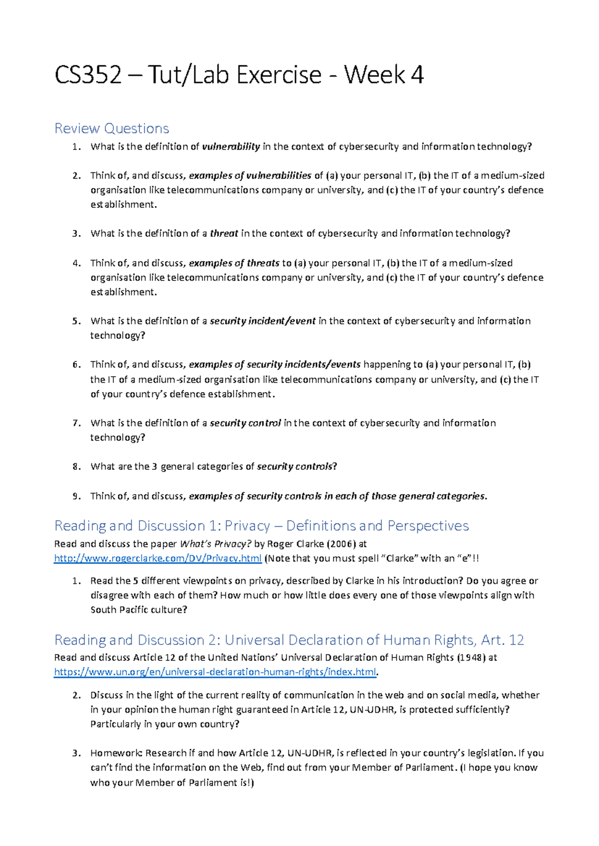 CS352 Tut Lab Week 4 - Cybersecurity and Privacy Discussions - Studocu