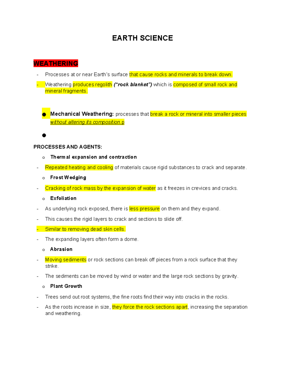Earth Science (ES101) Weathering, Mass Wasting, and Plate Tectonics ...