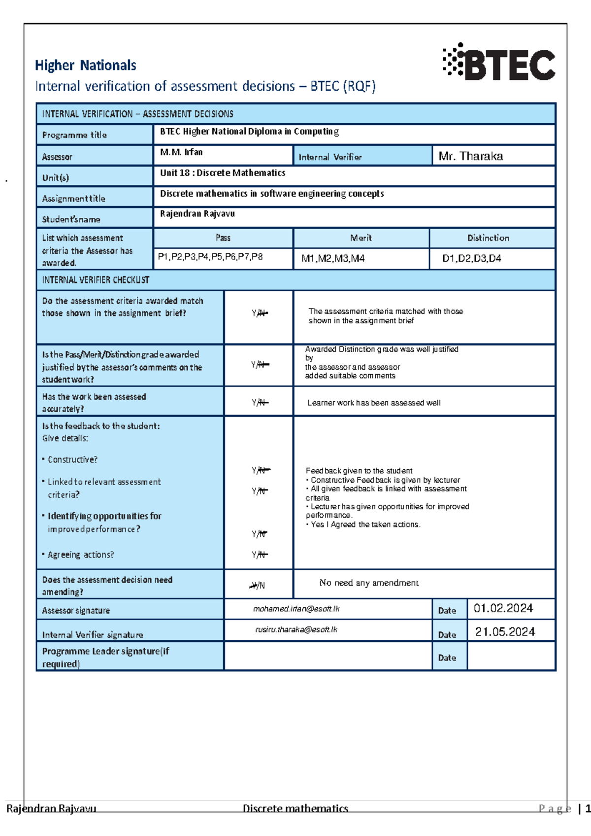 BTEC HND Computing - Unit 18: Discrete Mathematics Overview and Assessment - Studocu