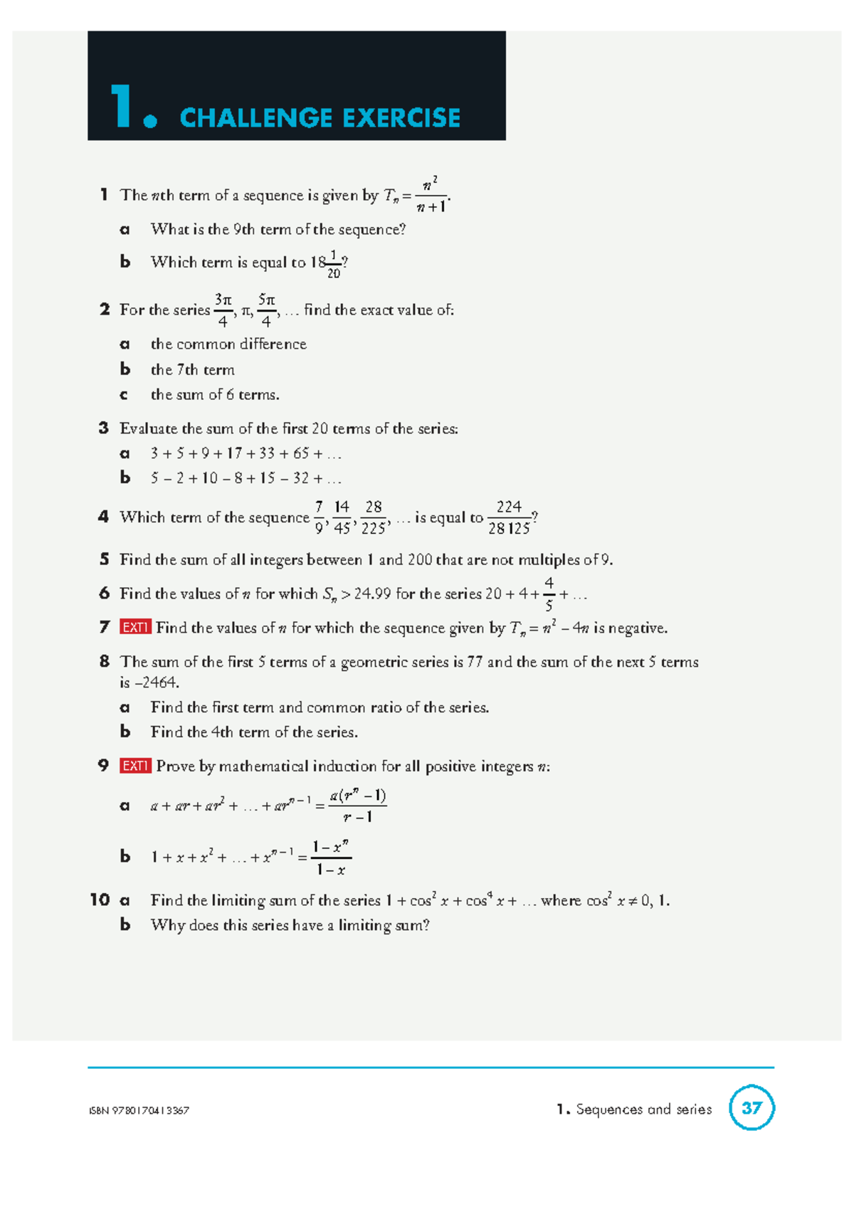 Sequence & Series Questions: Challenge Exercise 1 (EXT1) - Studocu