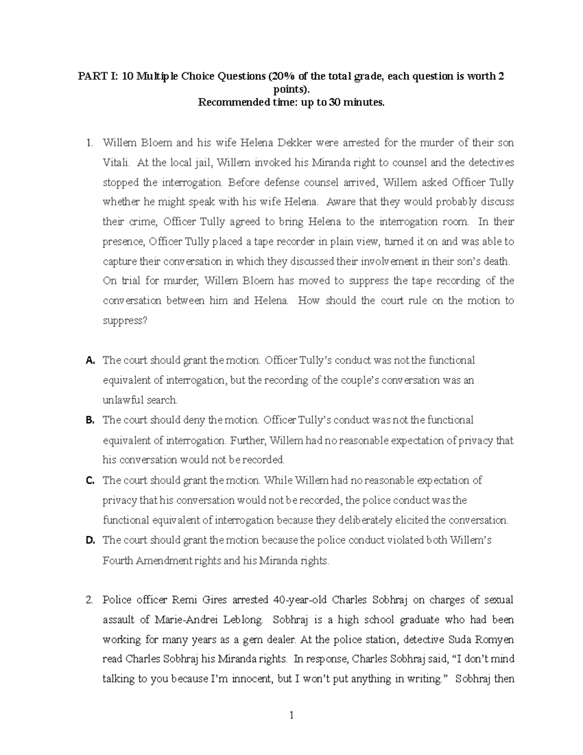 Crim Pro 2021 Final Exam: Key Issues and Case Evaluations - Studocu