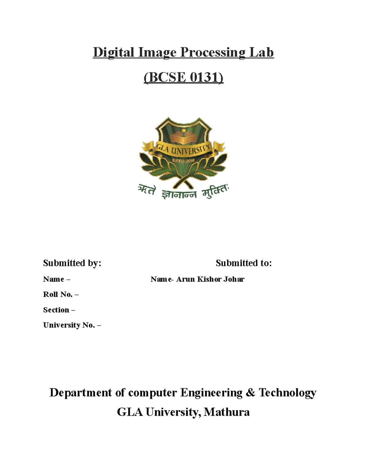 DIP File2 - Its Lab File of Digital Image Processing. - Digital Image Processing Lab (BCSE 0131 ...