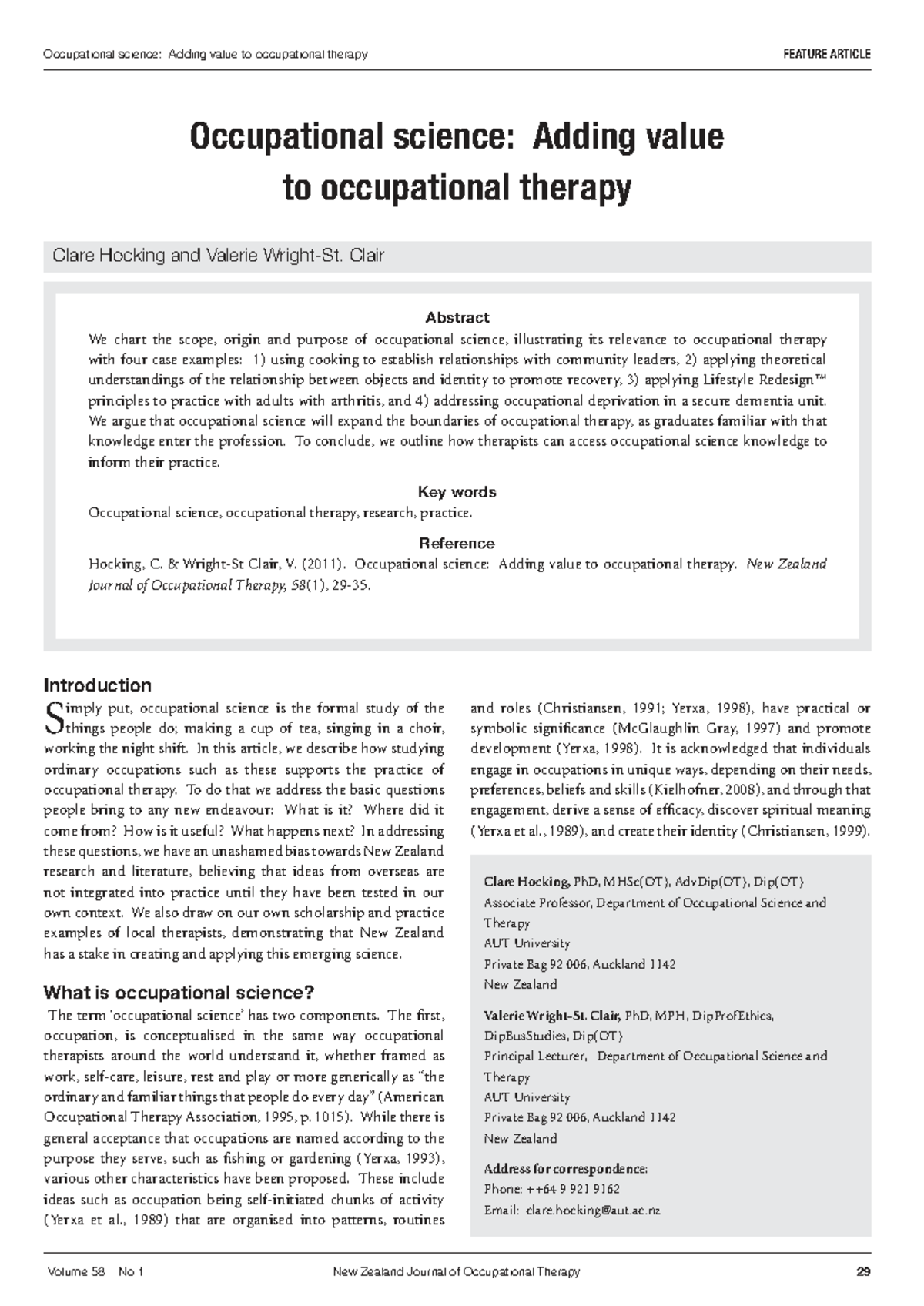 Occupational Science and Its Impact on Occupational Therapy Practice ...