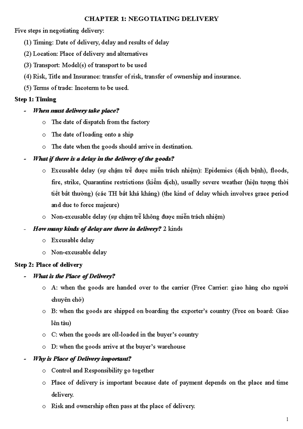 Chapter 1: negotiation delivery - CHAPTER 1: NEGOTIATING DELIVERY Five ...