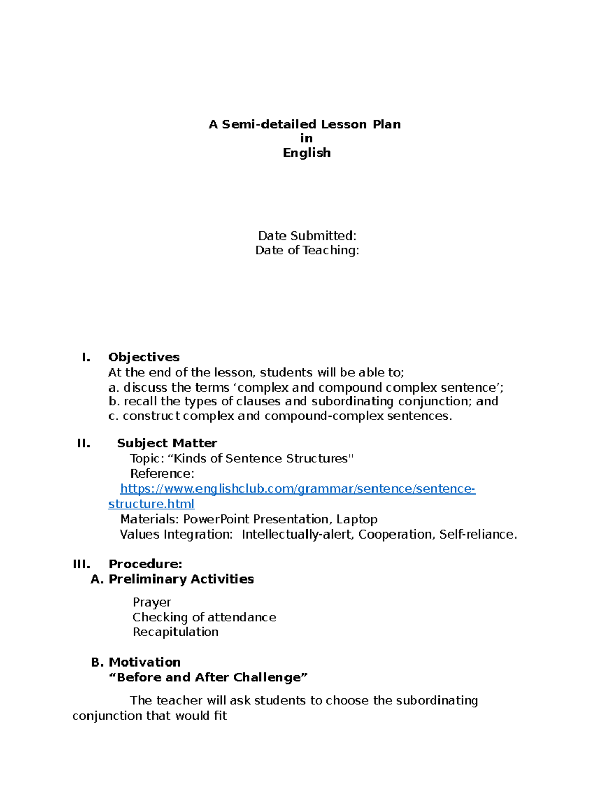 English 101: Complex & Compound-Complex Sentences Lesson Plan - Studocu