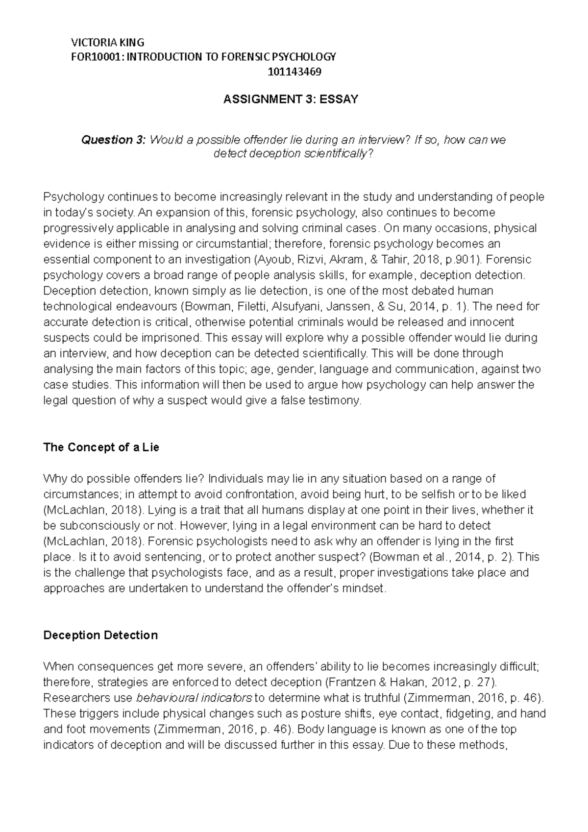 FOR10001: Assignment 3 - Detecting Deception in Interviews - Studocu