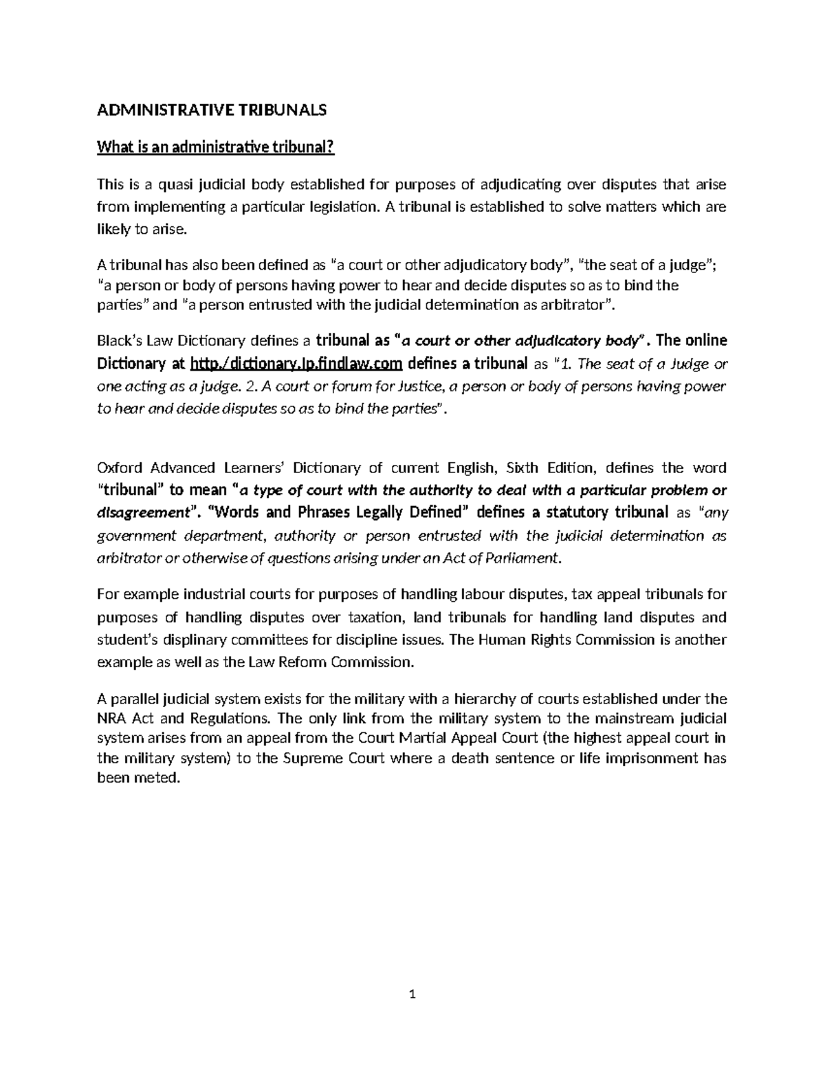 Administrative Tribunals: Comprehensive Notes and Insights - Studocu