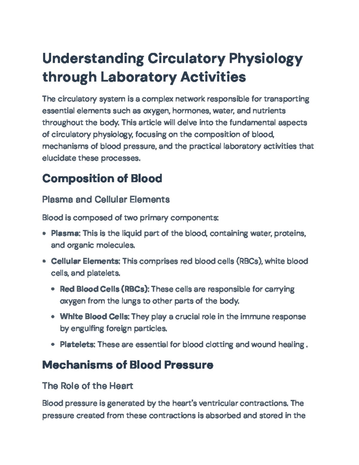 Understanding Circulatory Physiology Through Laboratory Activities ...