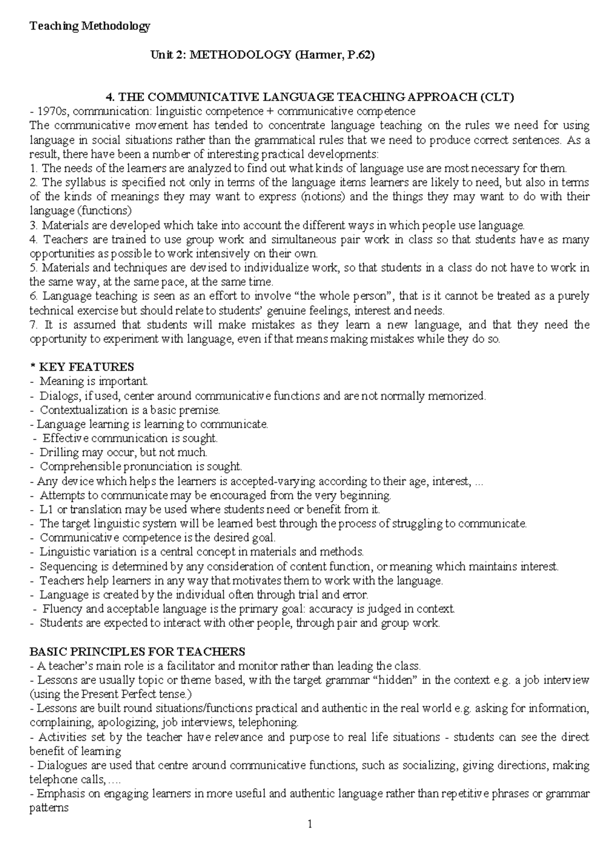 Teaching Methodologies Unit 2: Communicative Language Teaching (CLT ...